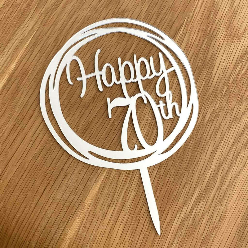 Acrylic Silver Geometric 'Happy 70th' Cake Topper