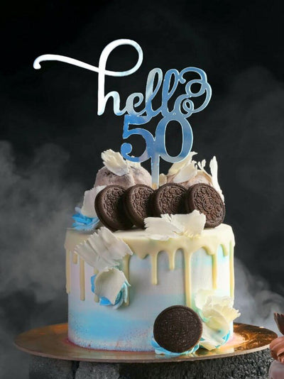 Acrylic Silver Mirror 'Hello 50' Birthday Cake Topper - Online Party ...