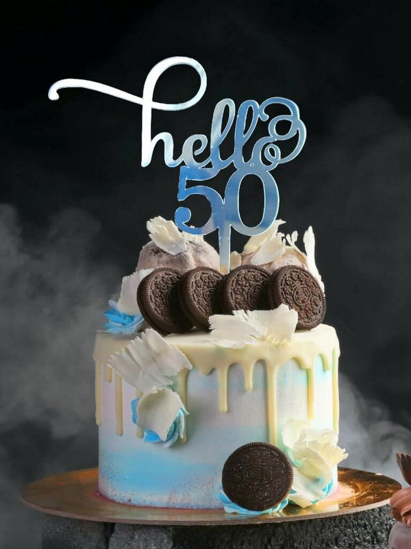 Acrylic Silver Mirror 'Hello 50' Birthday Cake Topper - Online Party ...