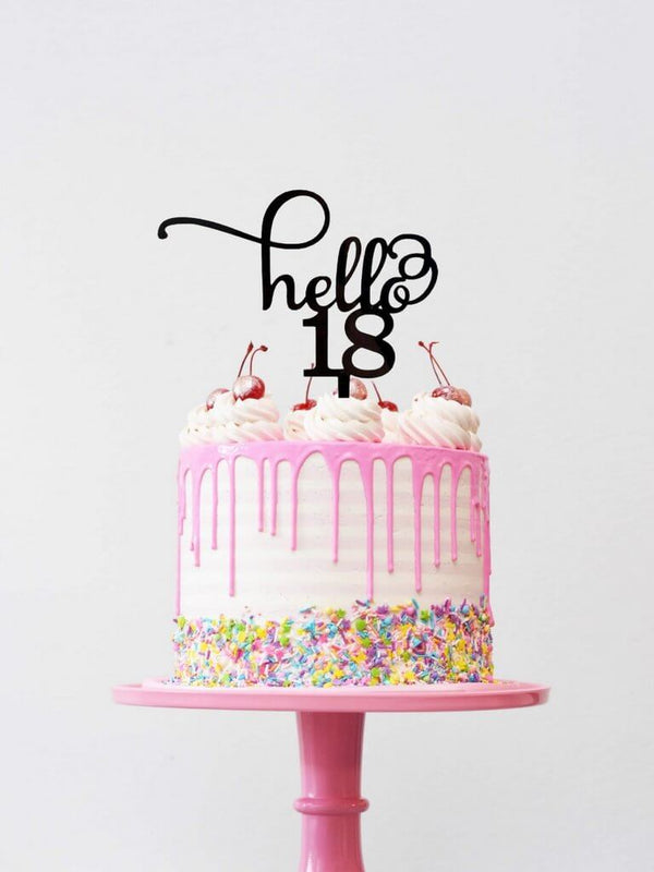 Black Acrylic Hello 18 Birthday Cake Topper