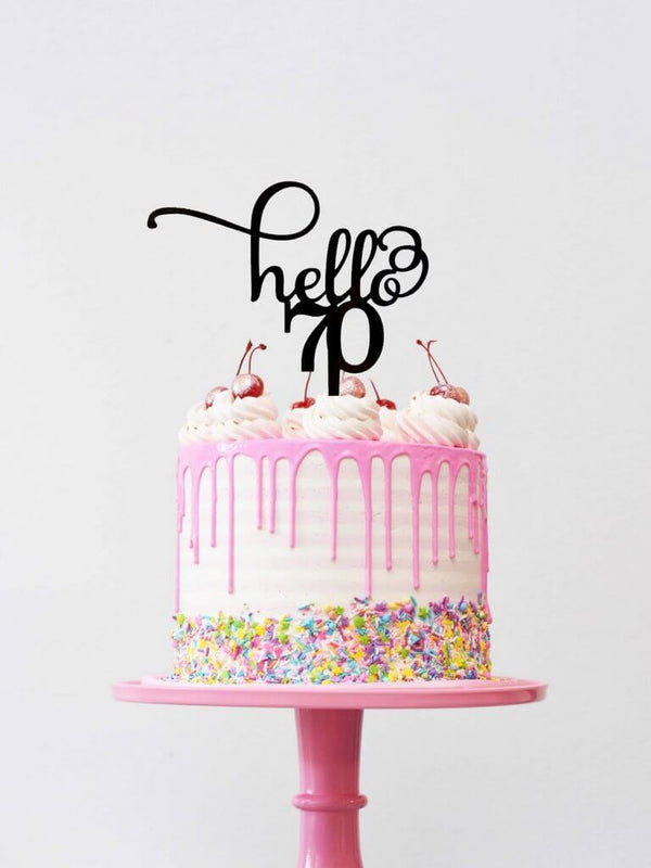 Black Acrylic Hello 70 Birthday Cake Topper