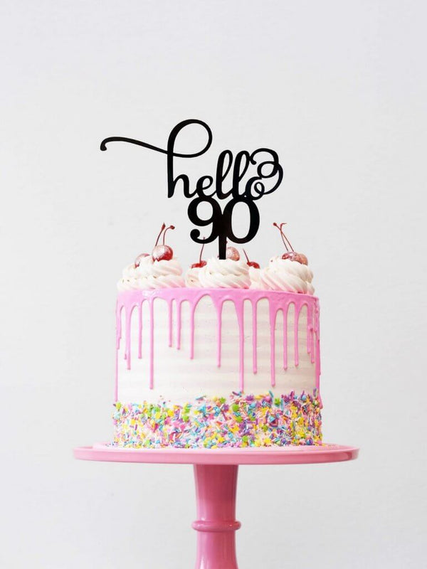 Black Acrylic Hello 90 Happy Birthday Cake Topper