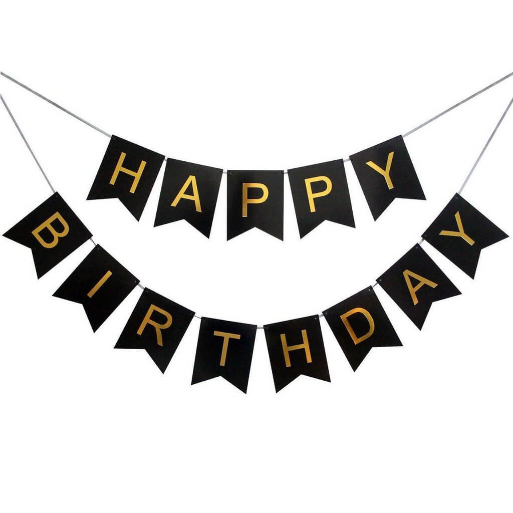 Black and Gold Foiled Happy Birthday Bunting Banner