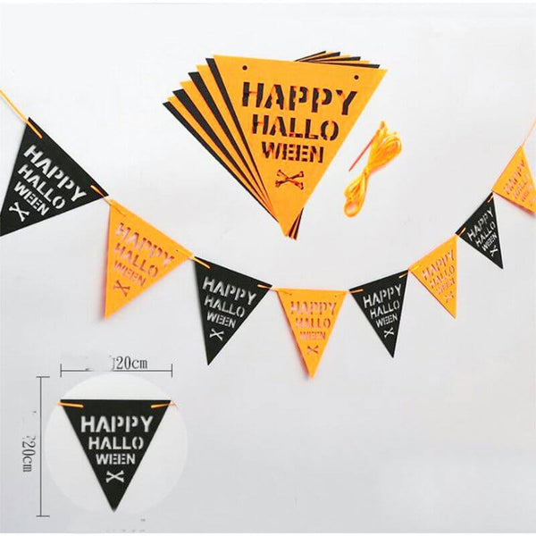 Black & Orange Happy Halloween Felt Flag Banner | Online Party Supplies