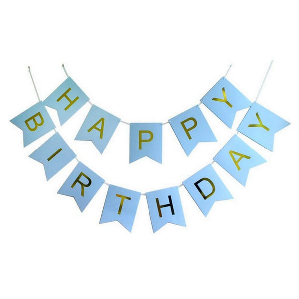 Blue and Gold Foiled Happy Birthday Bunting Banner