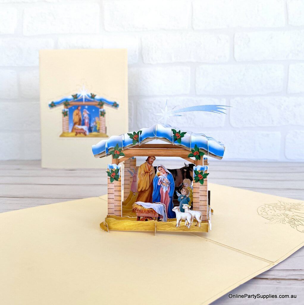 Christmas Nativity Scripture 3D Pop Up Card - Cream Cover