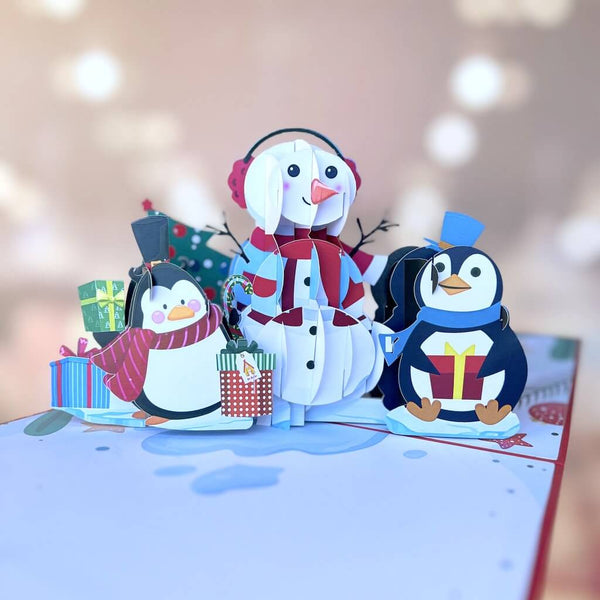Christmas Snowman and Penguins 3D Pop Card