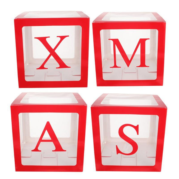 Red & Transparent XMAS Christmas Balloon Cube Box