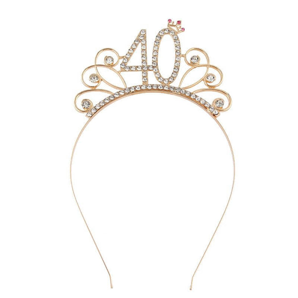 Gold Sparkling Rhinestone Happy 40 Birthday Tiara