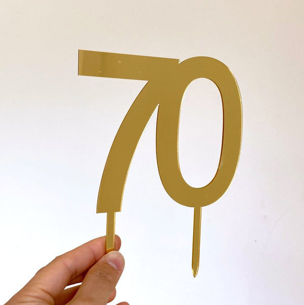 Acrylic Gold Mirror Number 70 Cake Topper | Party Supplies