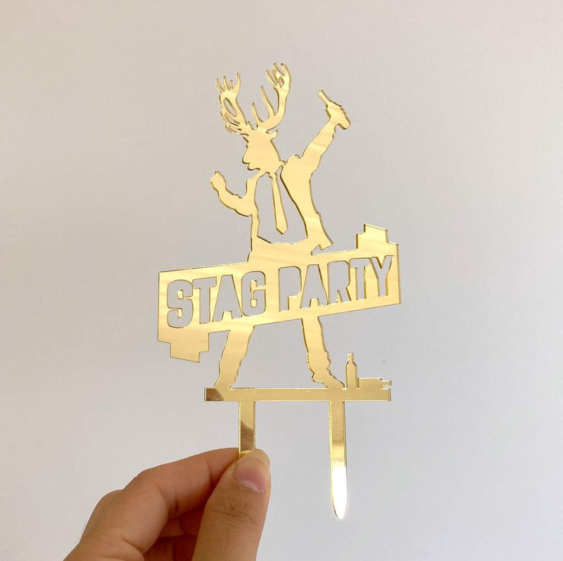 Gold Mirror Acrylic Stag Party Cake Topper