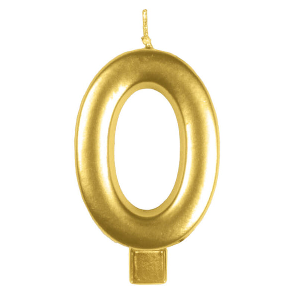 Gold Numeral Moulded Candle - Number 0 | Party Supplies