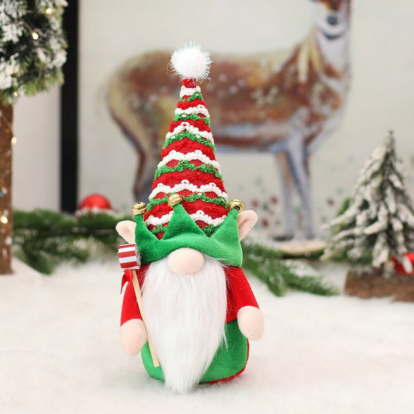Faceless Male Christmas Gnome Holding Xmas Lollipop