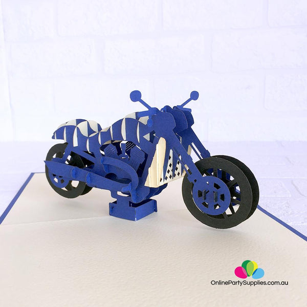 Blue Motorbike Pop Up Card - Blue Cover