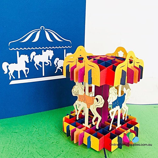 Handmade Colourful Carousel Pop Up Card - 3D Cards