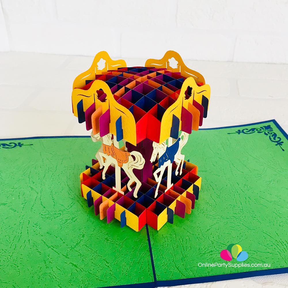 Handmade Colourful Carousel Pop Up Card - 3D Cards
