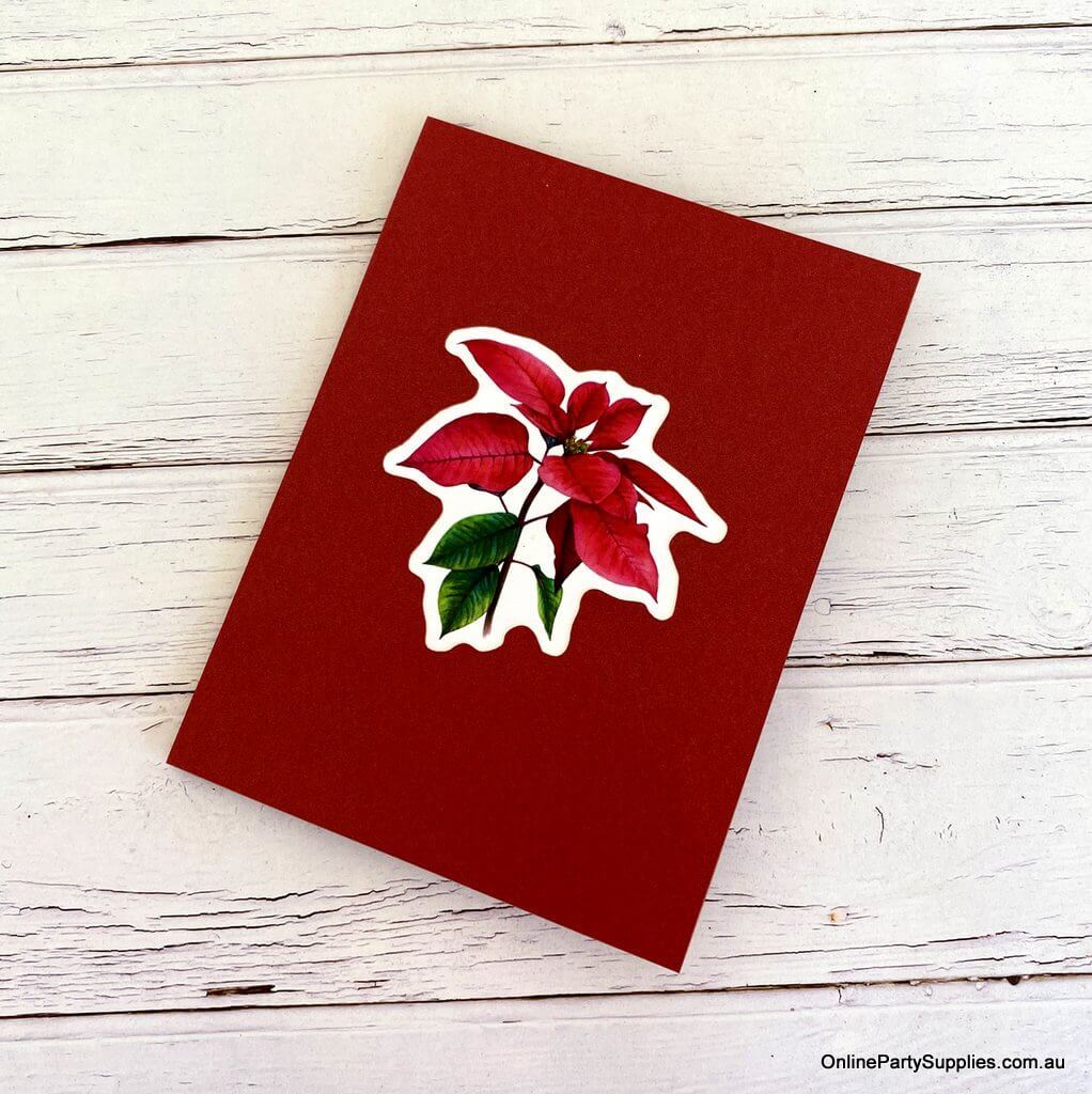Traditional Christmas Red Poinsettia Flower Pop Up Card