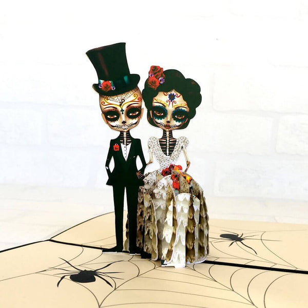 Scary Skeleton Wedding Couple Hand In Hand Pop Card