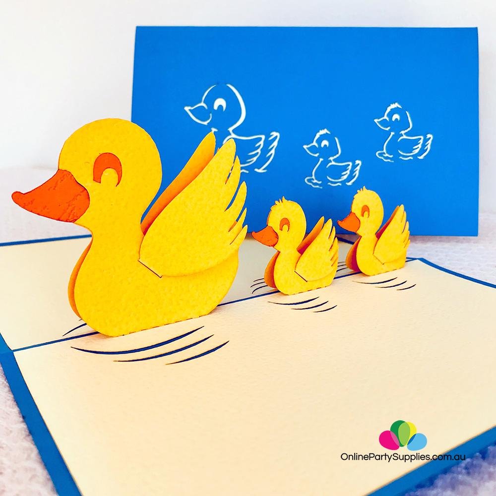 Handmade Yellow Duck Family Pop Up Card - 3D Birthday Cards