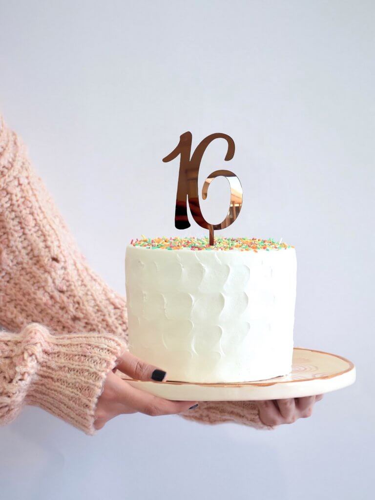 Acrylic Rose Gold Mirror Number 16 Birthday Cake Topper