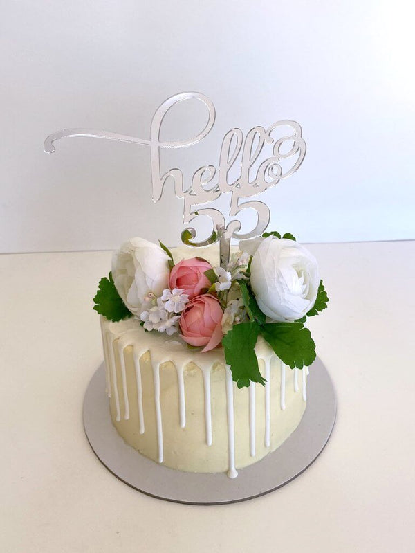 Silver Acrylic 'Hello 55' Birthday Cake Topper
