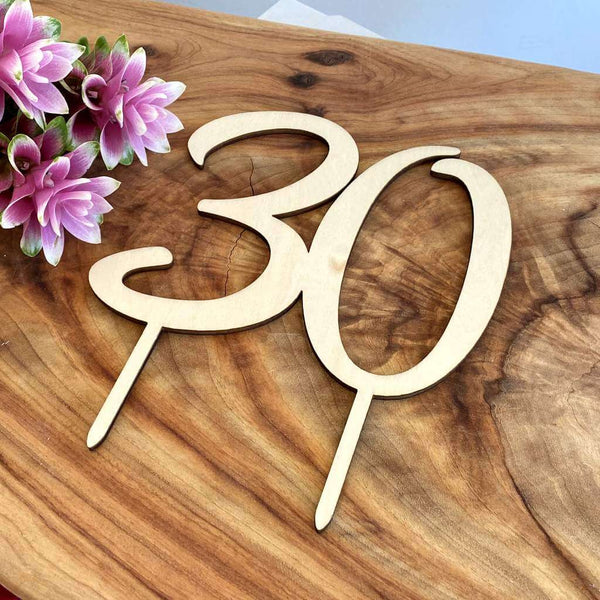 Wooden Number 30 Thirtieth Birthday Cake Topper