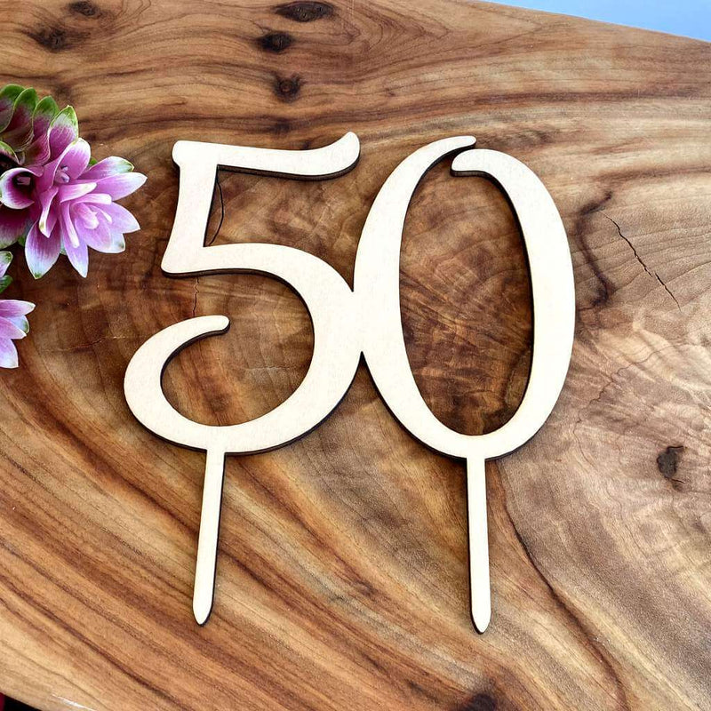 Wooden Number 50 Fiftieth Birthday Cake Topper