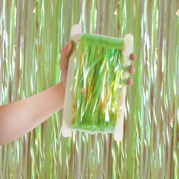 1m x 2m Iridescent Green Tinsel Fringe Curtain