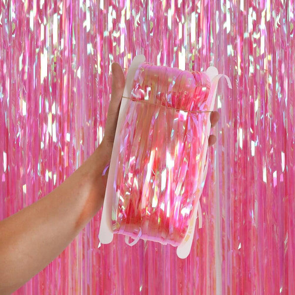 1m x 2m Iridescent Pink Tinsel Fringe Curtain