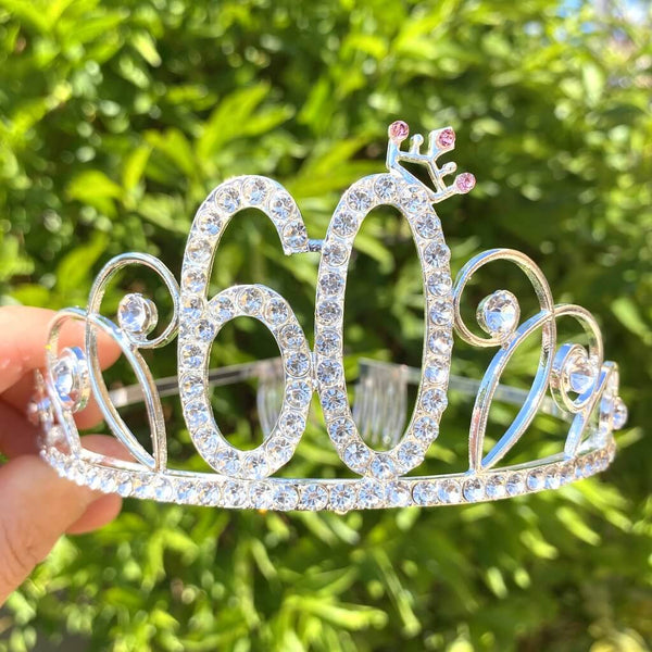 Silver Rhinestone 60 w/ Little Crown Birthday Tiara