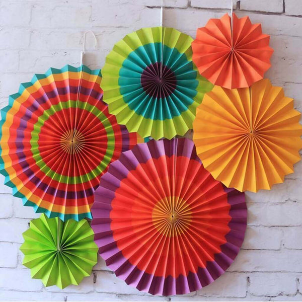 Mexican Fiesta Hanging Paper Fan Decorations 6pk