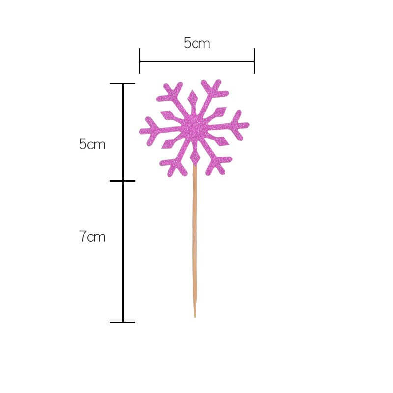 Pink Glitter Snowflake Paper Cupcake Topper 10pk