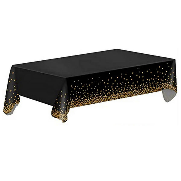 Soft Plastic Rectangular Gold Dot Black Table Cover