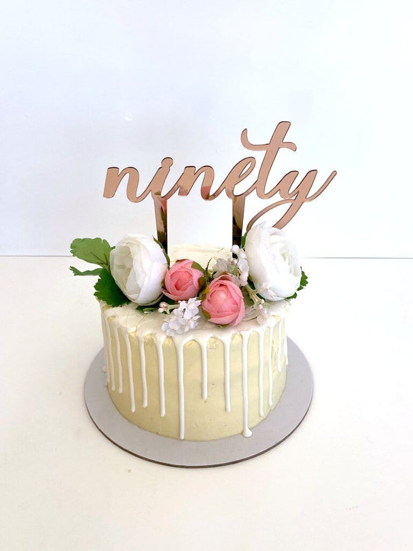 Rose Gold Mirror 'ninety' 90th Milestone Birthday Cake Topper Online