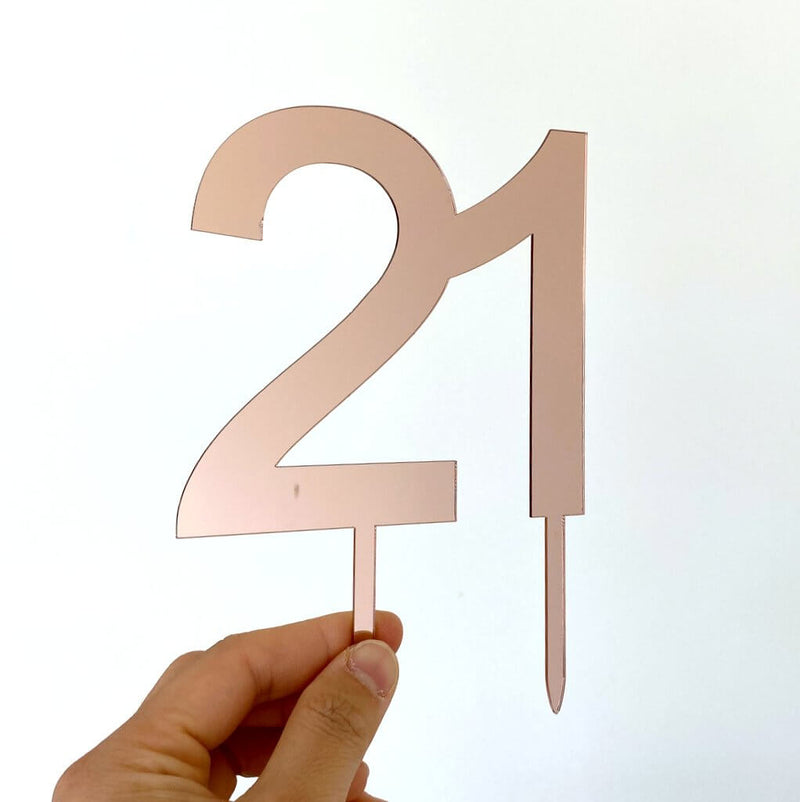 Acrylic Rose Gold Number 21 Birthday Cake Topper