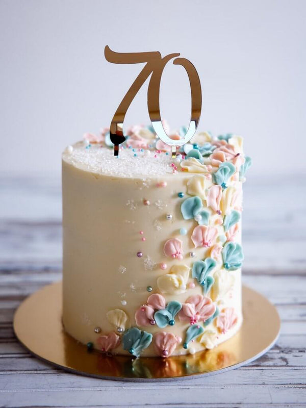 Acrylic Rose Gold Age 70 Birthday Cake Topper