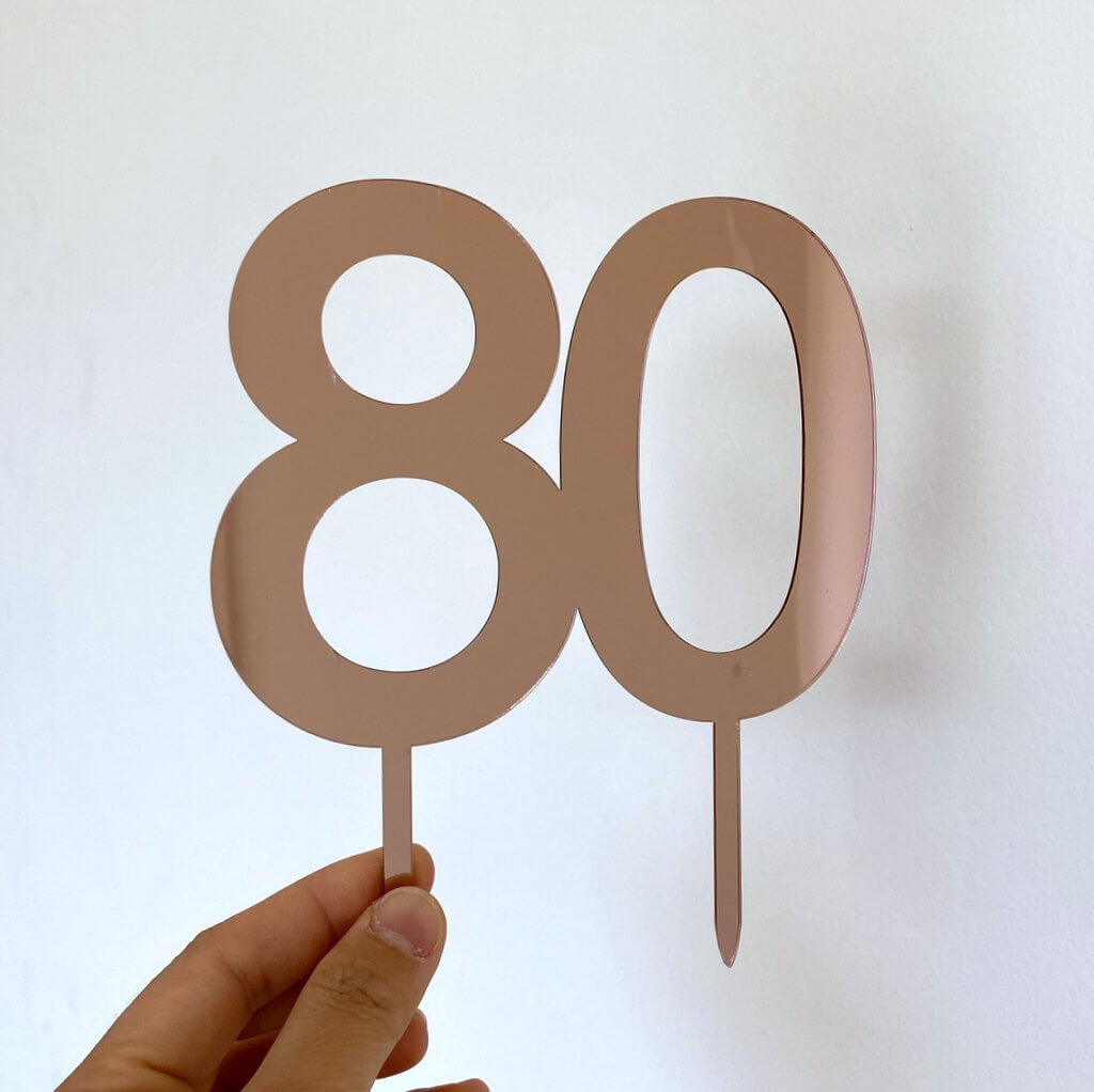 Acrylic Rose Gold Mirror Number 80 Birthday Cake Topper