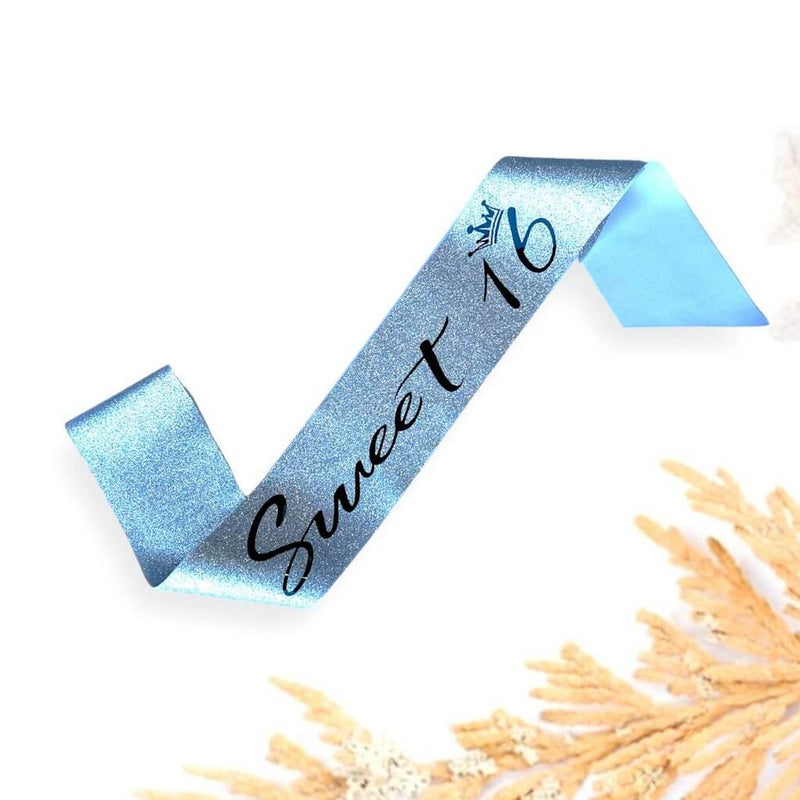 Delux Silver Glitter Sweet 16 w/ Little Crown Birthday Sash