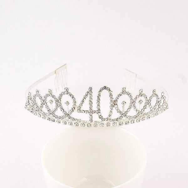 Silver Sparkling Rhinestone Happy 40th Birthday Tiara