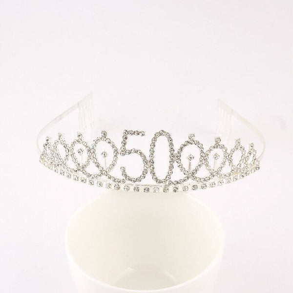 Silver Metal Rhinestone Happy 50th Birthday Tiara