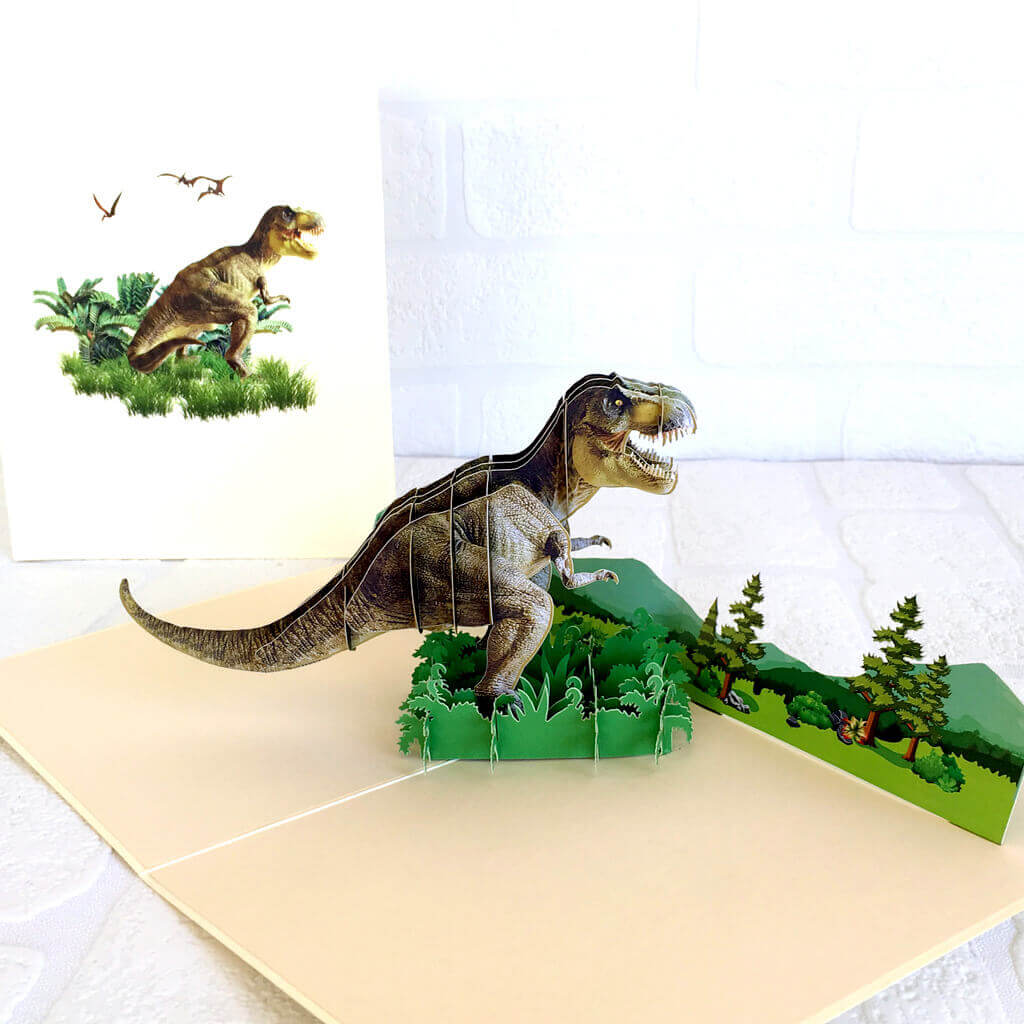 Handmade Roaring T-Rex Dinosaur Pop Up Card
