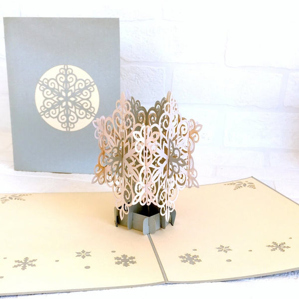 White Silver Christmas Snowflake Pop Up Card