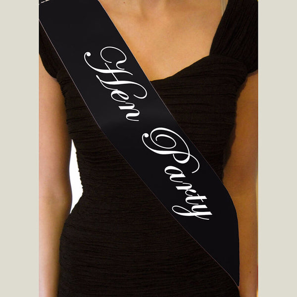 Black 'Hen Party' Bridal Shower Bachelorette Satin Sash