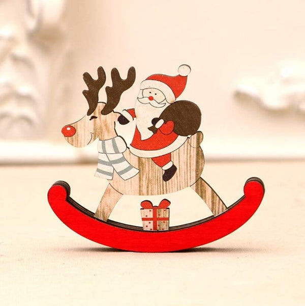 Wooden Santa Claus Riding Rocking Reindeer Ornament
