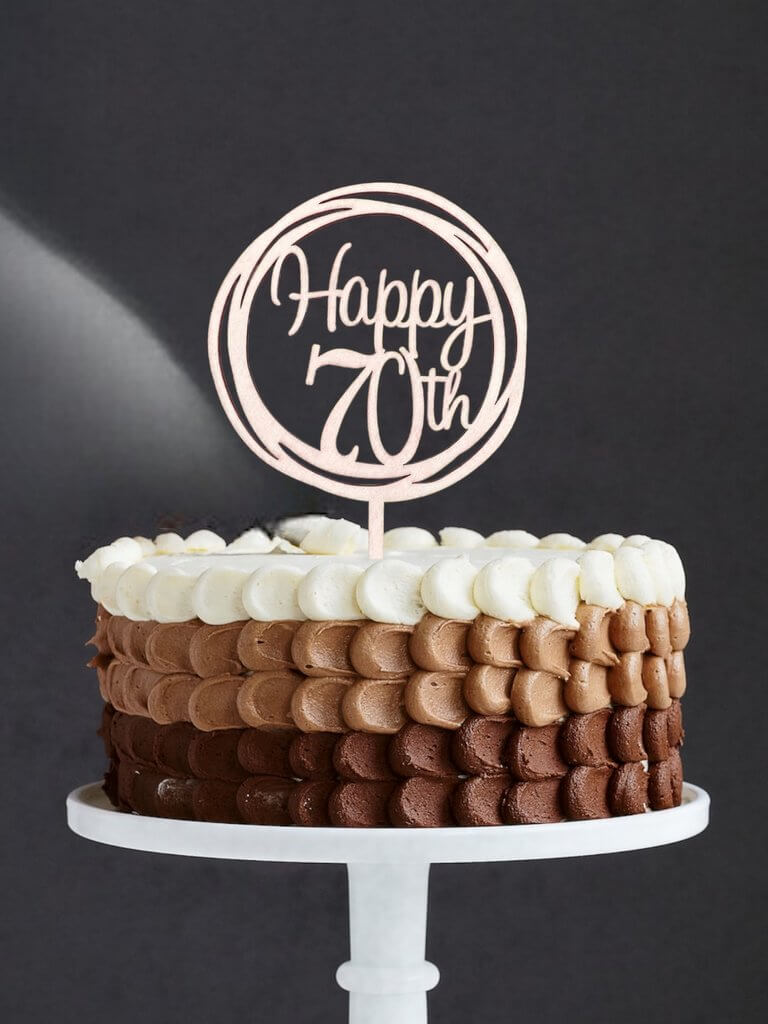 Wooden Geometric Circle Happy 70th Cake Topper - Online Party Supplies