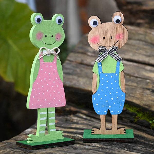 Wooden Standing Easter Frog Shelf Sitter