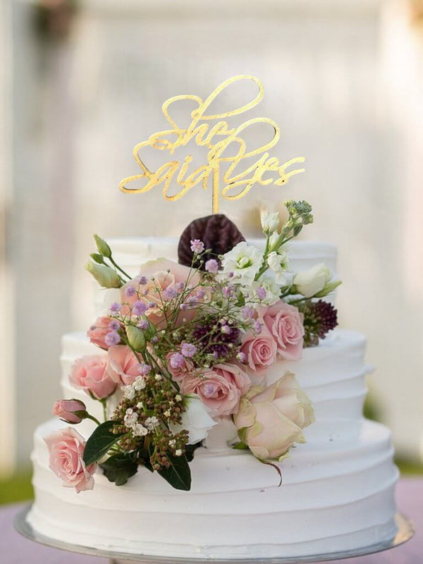 Wooden She Said Yes Engagement Wedding Cake Topper