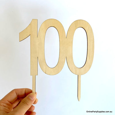 Wooden Number 100 Birthday Cake Topper - Online Party Supplies