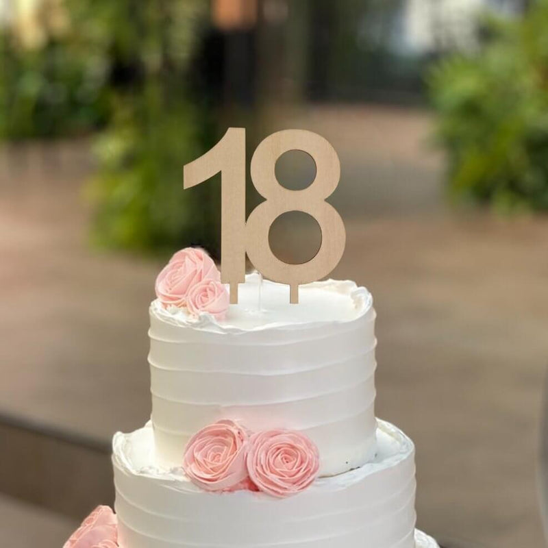 Wooden Number 18 Cake Topper - 18th Birthday Decorations